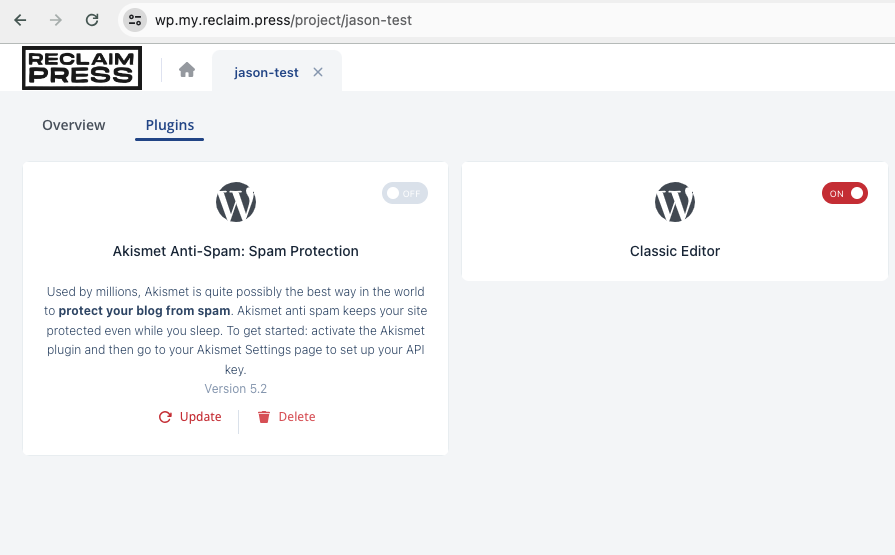 Reclaim Press Plugin Management – Reclaim Hosting